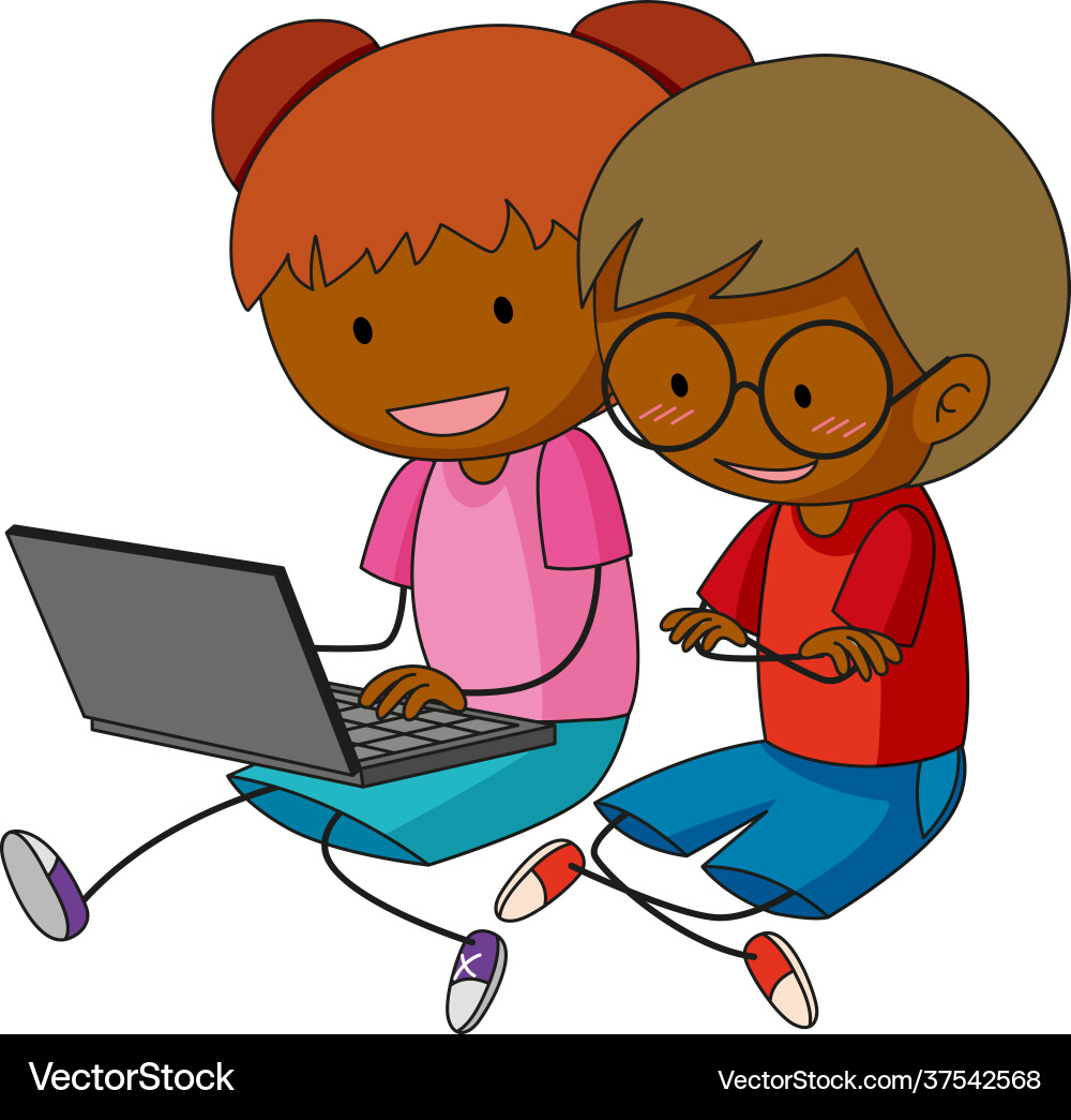 A doodle kids using laptop cartoon character Vector Image