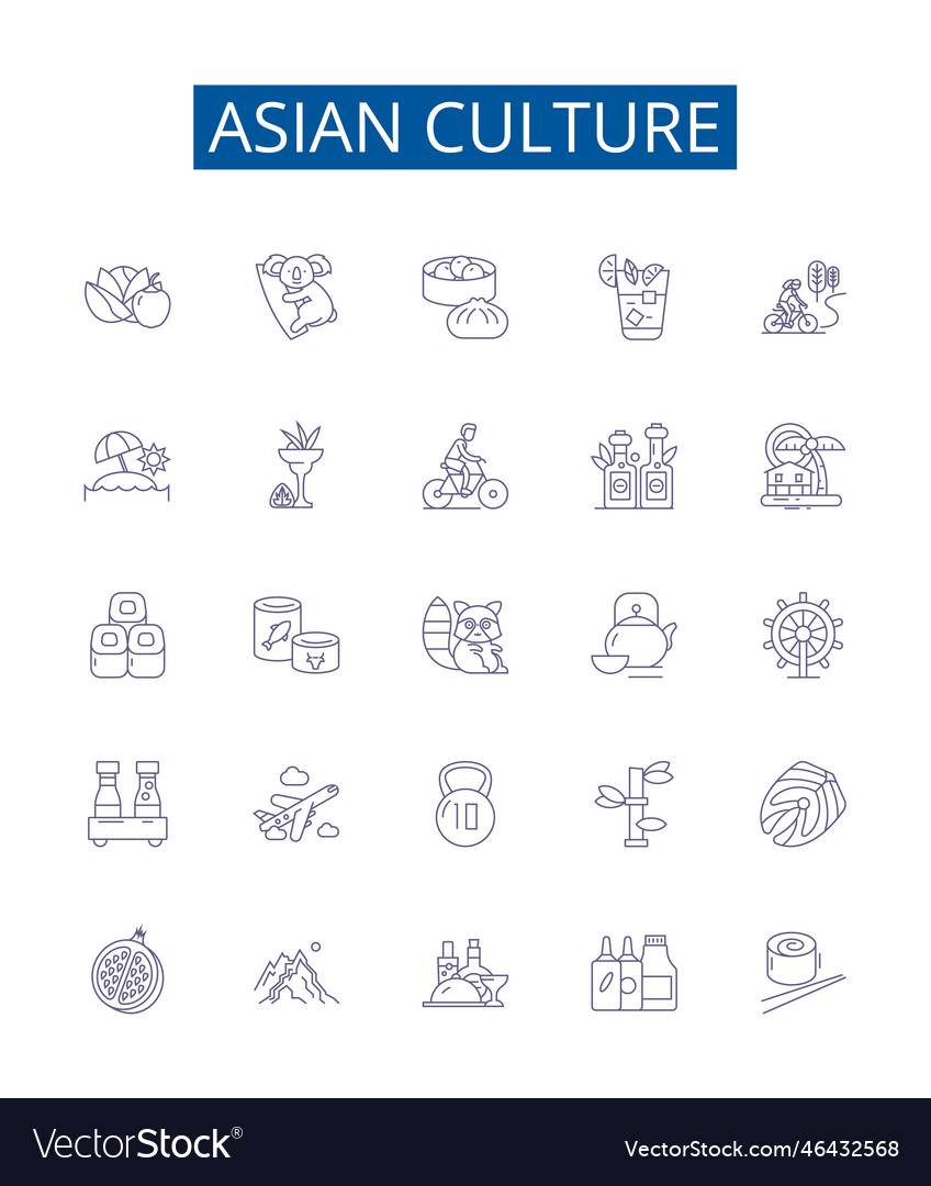 Asian culture line icons signs set design Vector Image