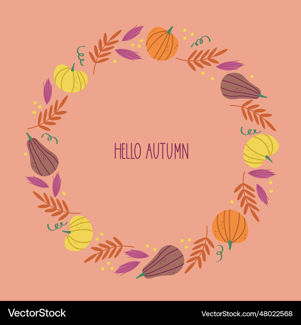 Autumn frame template with pumpkins and leaves Vector Image