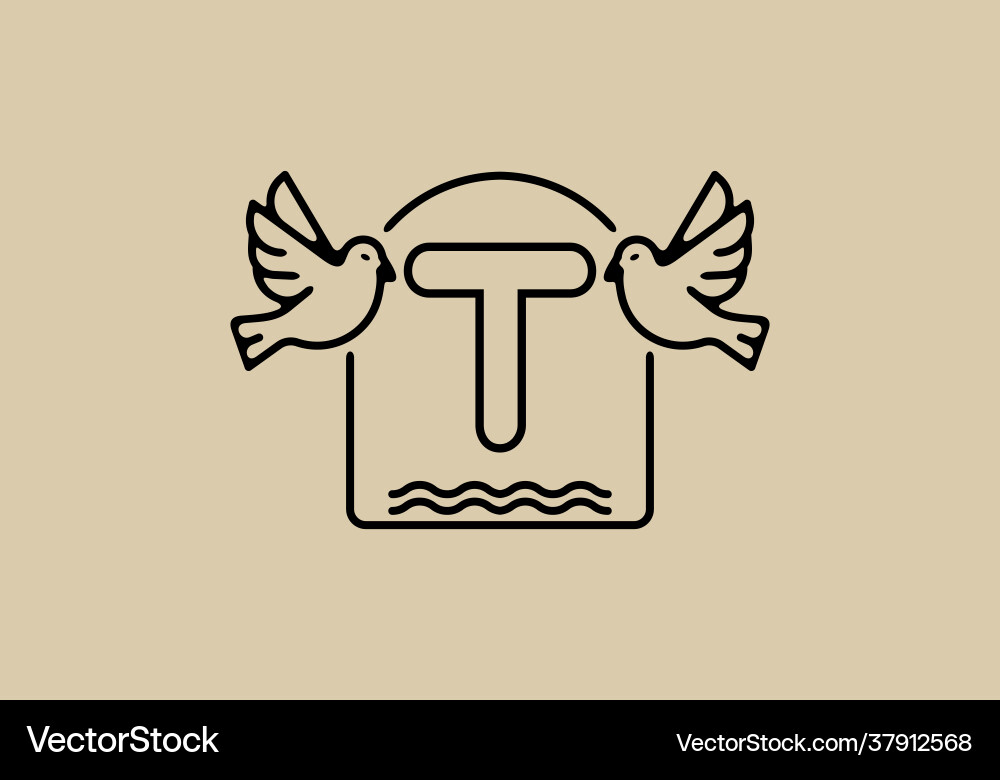 Black line art birds with t initial letter Vector Image