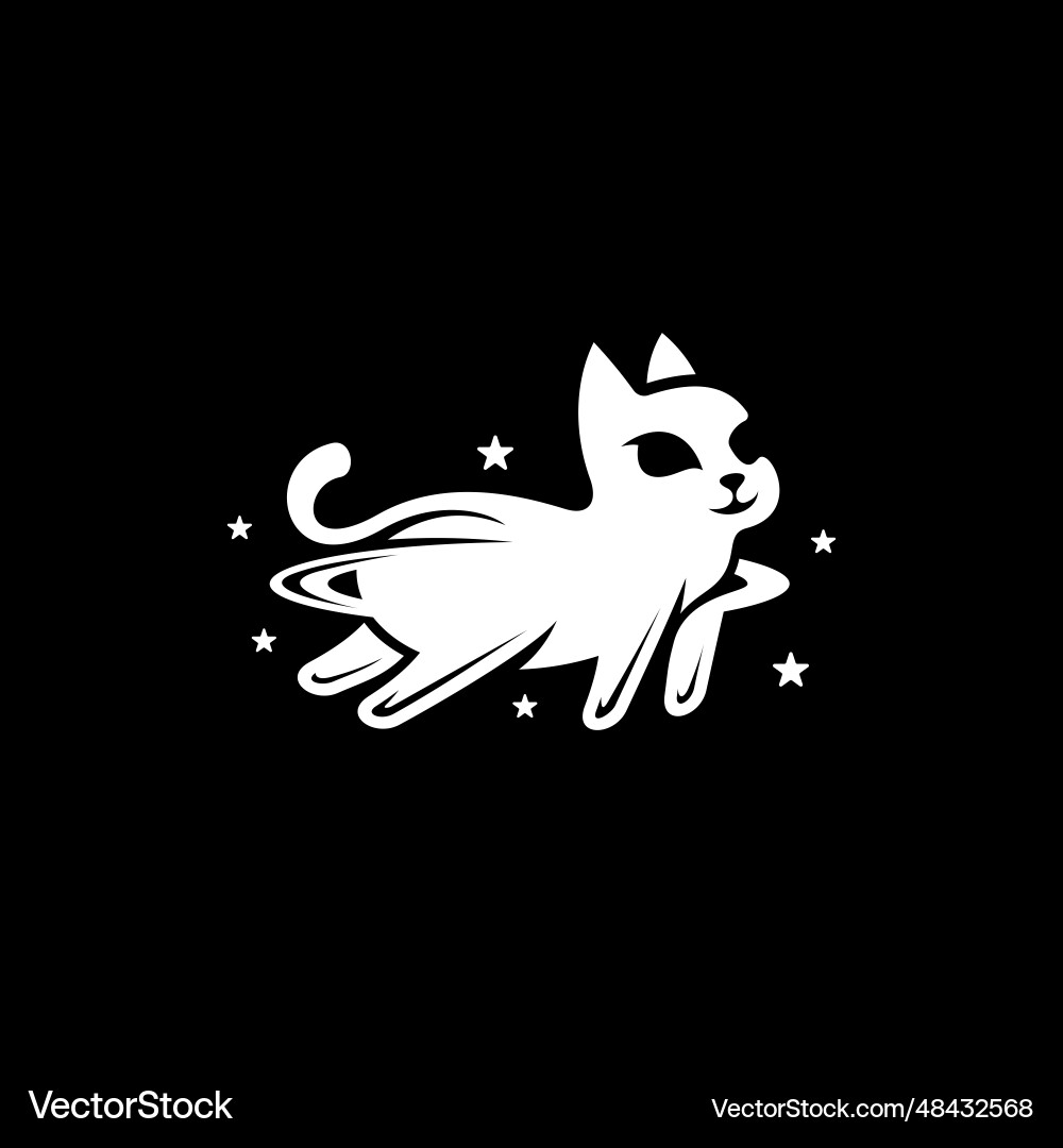 Cat and planet space sitting silhouette logo Vector Image