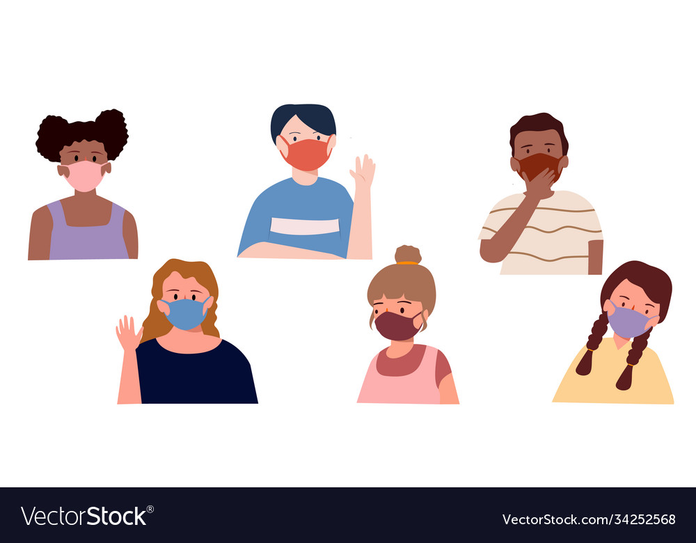 Children wear mask character set collection white Vector Image