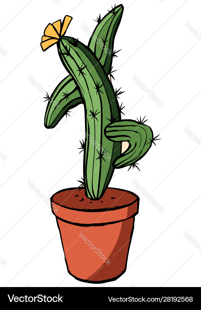 Dancing cactus in a pot sketch green and brown Vector Image