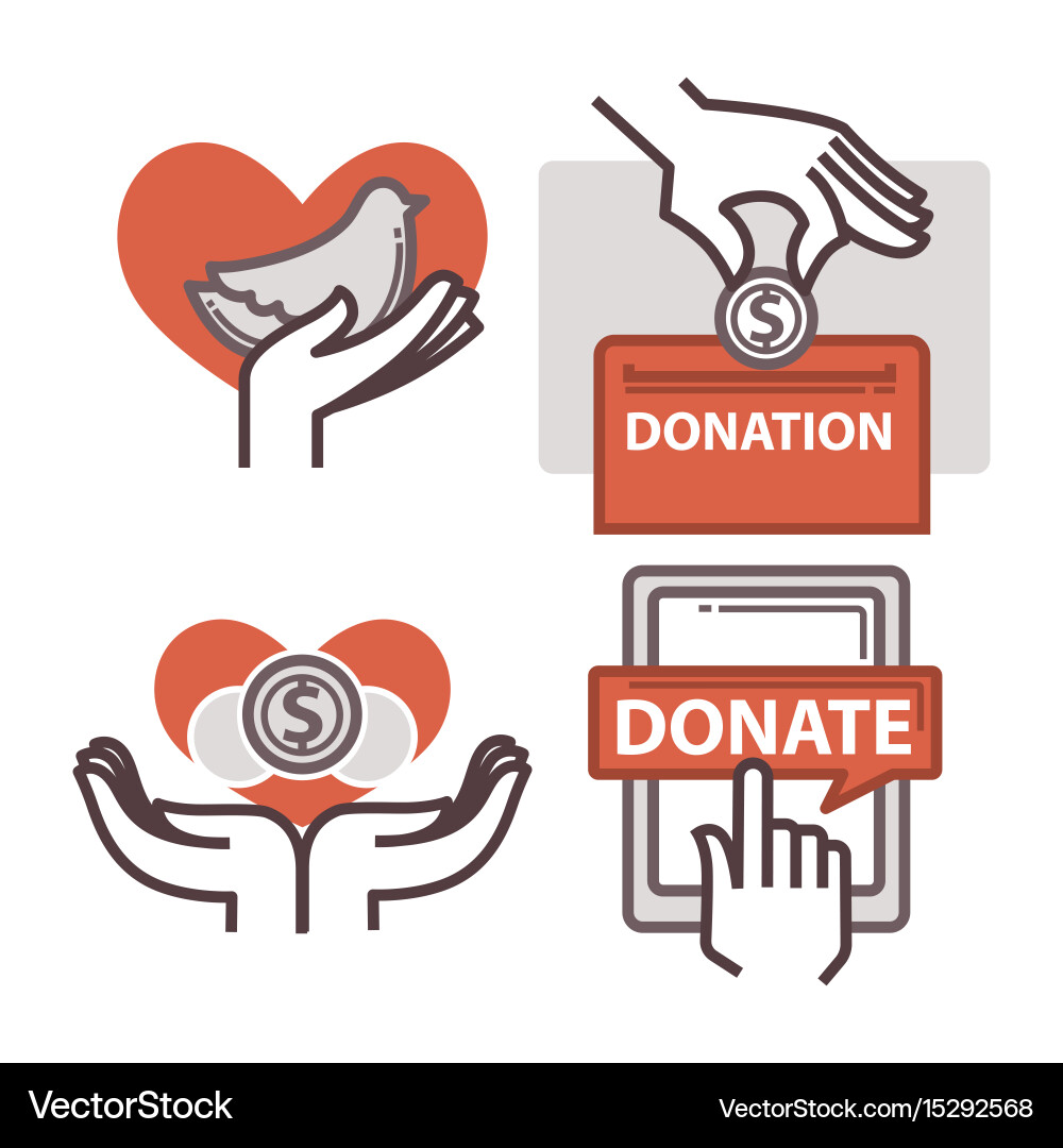 Donation and volunteer work icons Royalty Free Vector Image