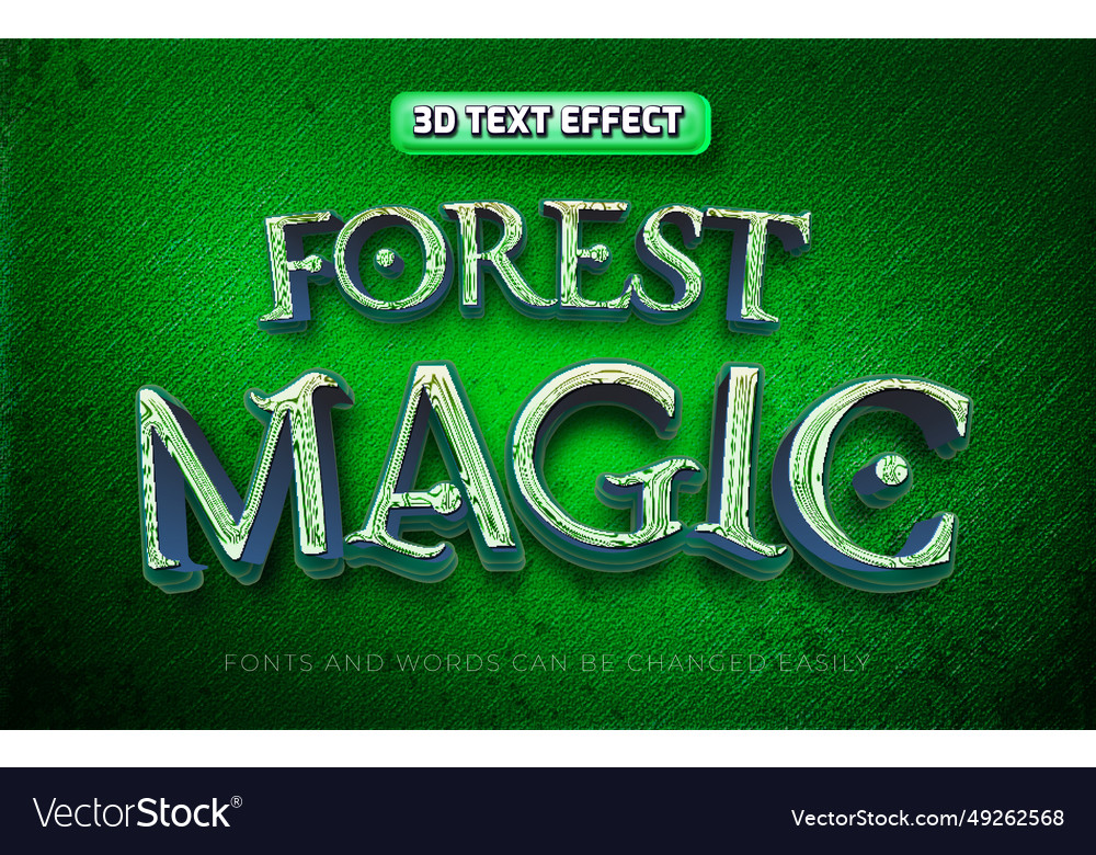Forest magic 3d editable text effect style Vector Image