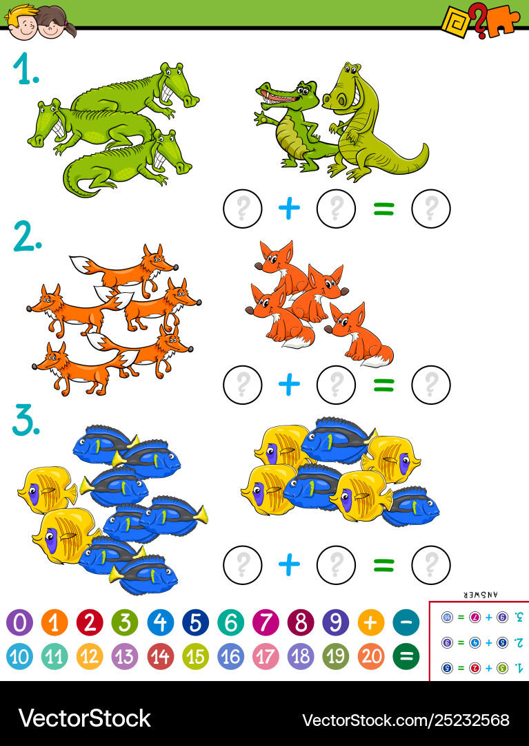 Maths Addition Educational Game Workbook Vector Image