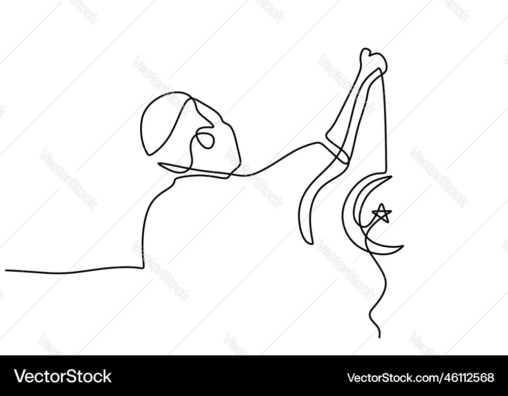 One continuous single line of man bring moon and Vector Image
