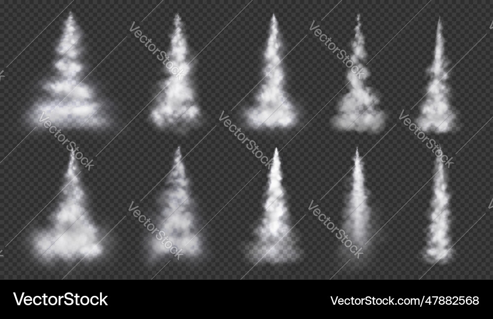 Realistic smoke trails set isolated on transparent