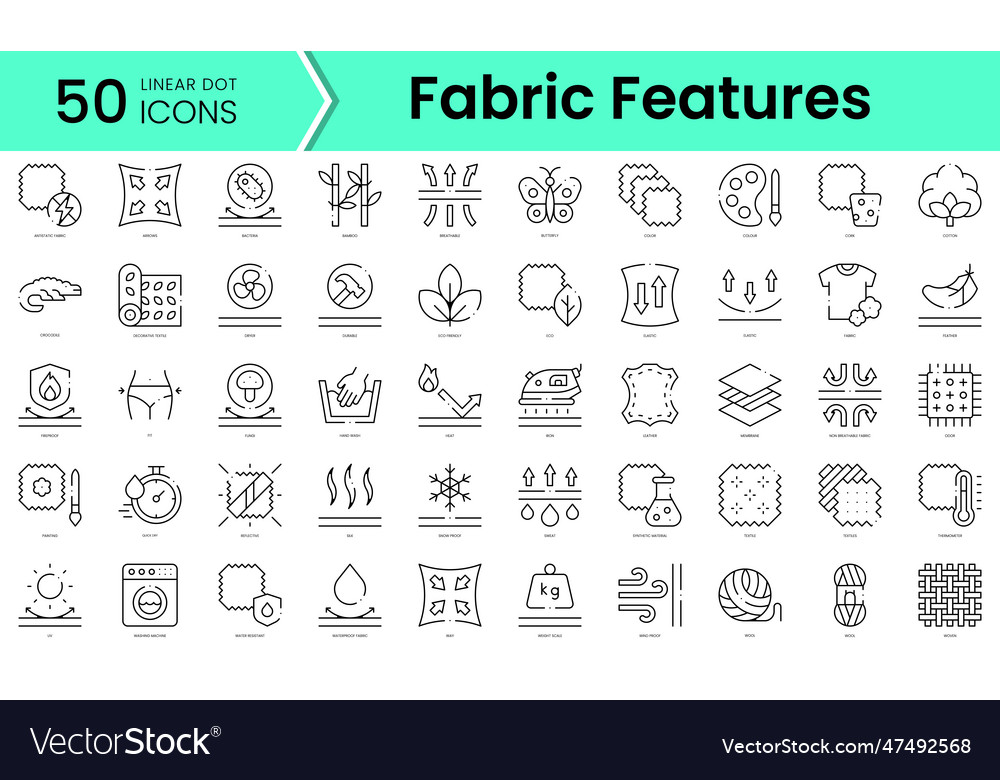 Set of fabric features icons line art style Vector Image Set of fabric features icons line art style Vector Image