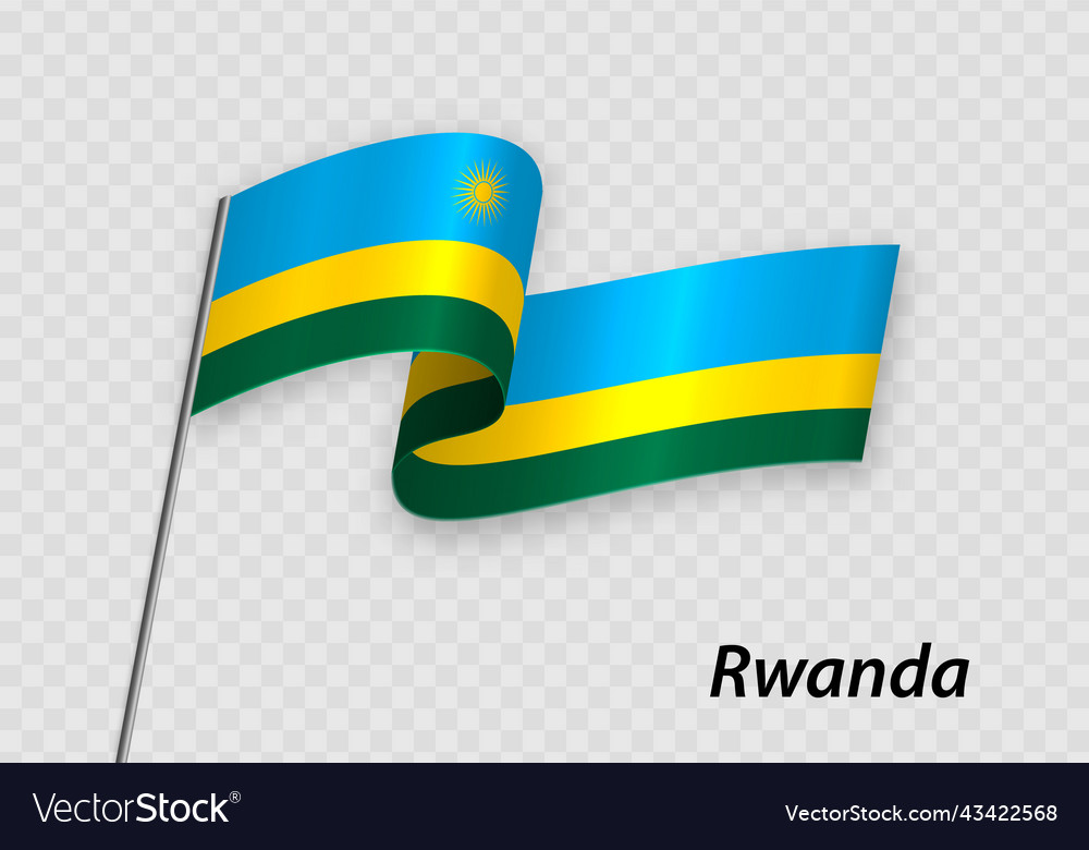 Waving flag of rwanda on flagpole template Vector Image