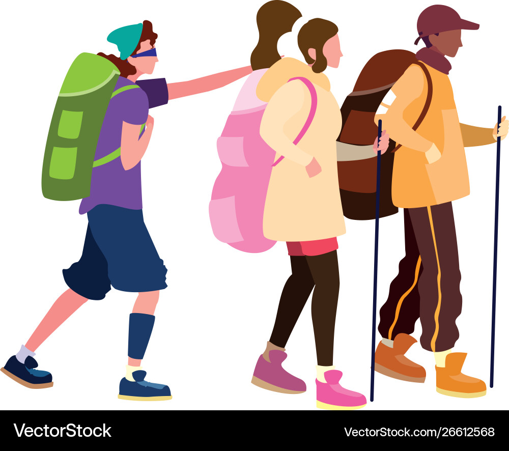 Young group people hiking wanderlust Royalty Free Vector