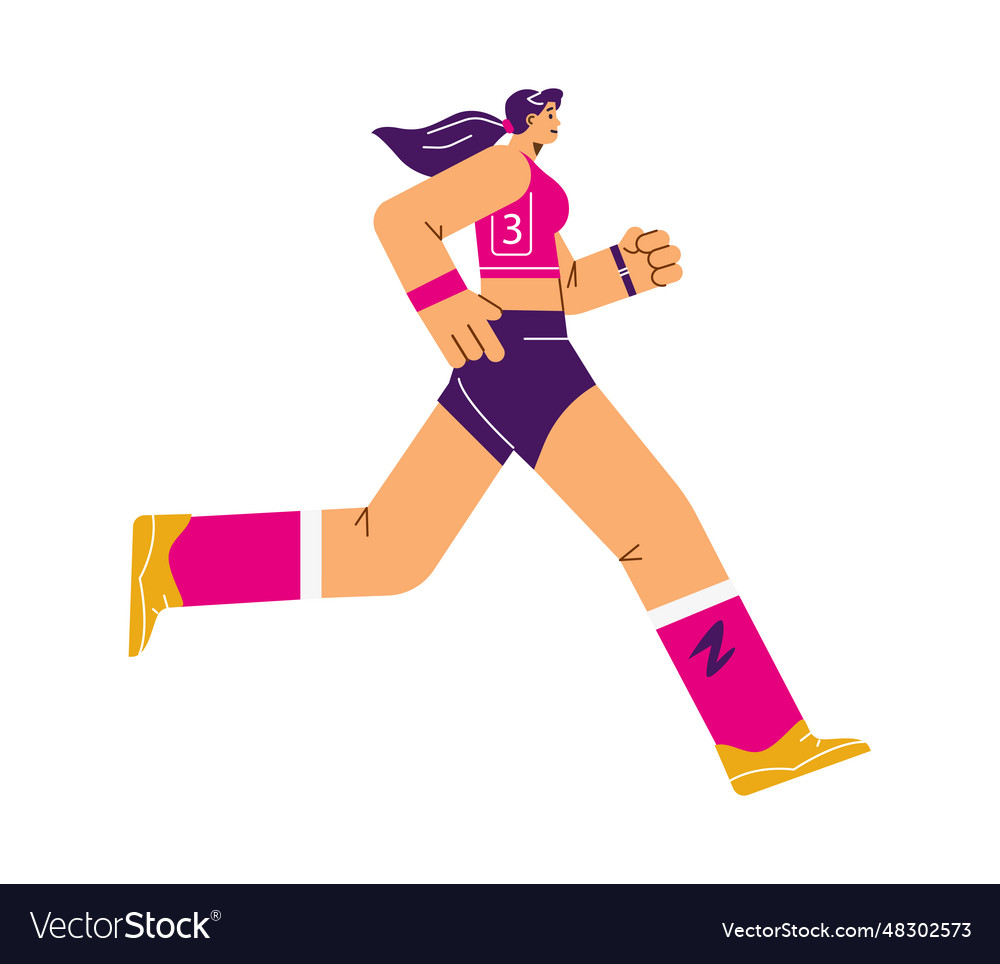 Athletic woman running marathon flat Royalty Free Vector