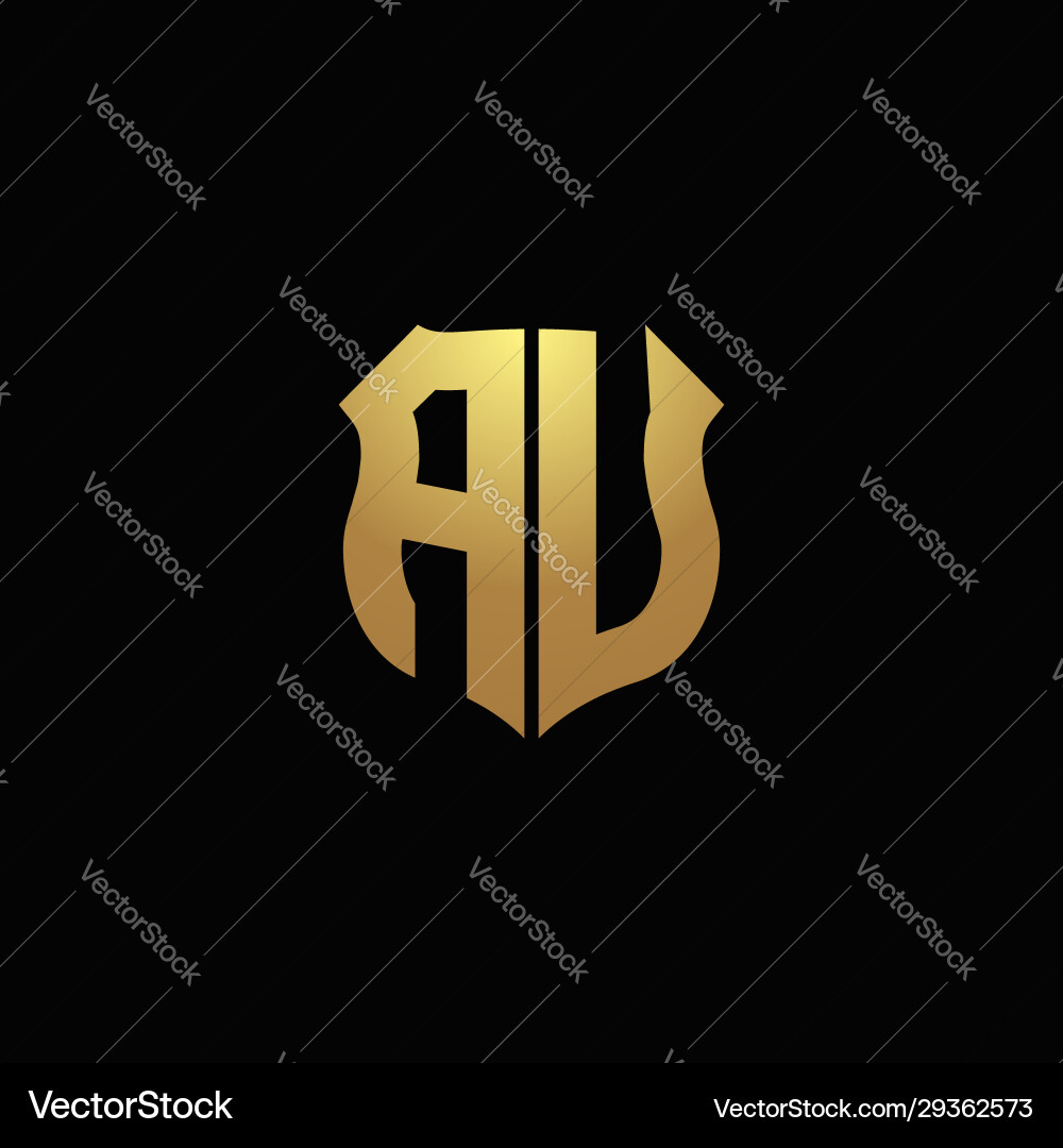 Au logo monogram with gold colors and shield Vector Image