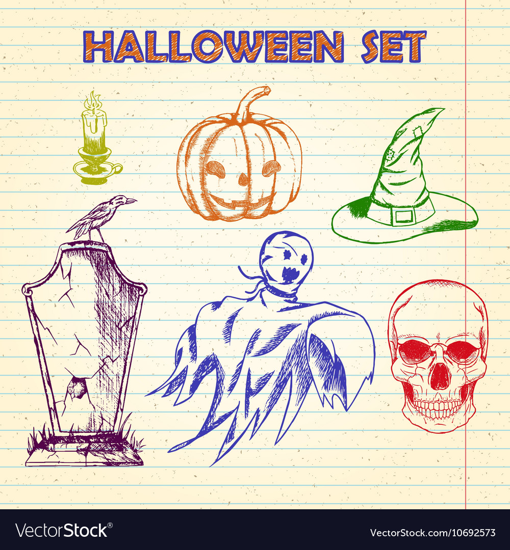 Hand drawn halloween characters set Royalty Free Vector
