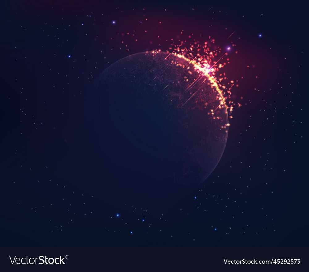 Realistic planet with fire effect and outer space Vector Image