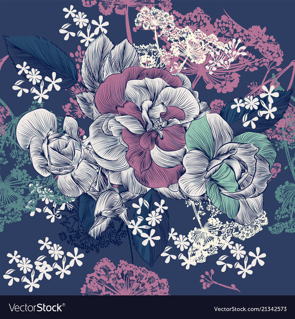 Seamless pattern with vintage rose flowers Vector Image
