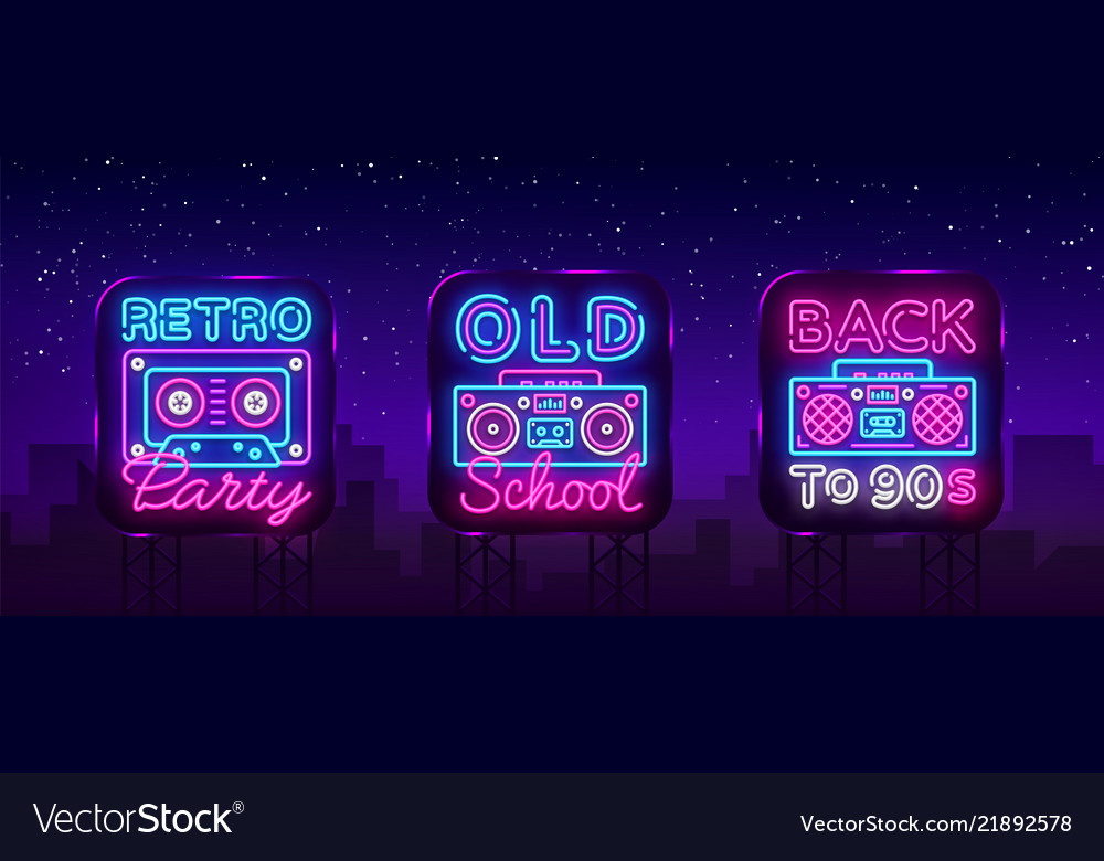 Back to 90s neon poster collection card or Vector Image