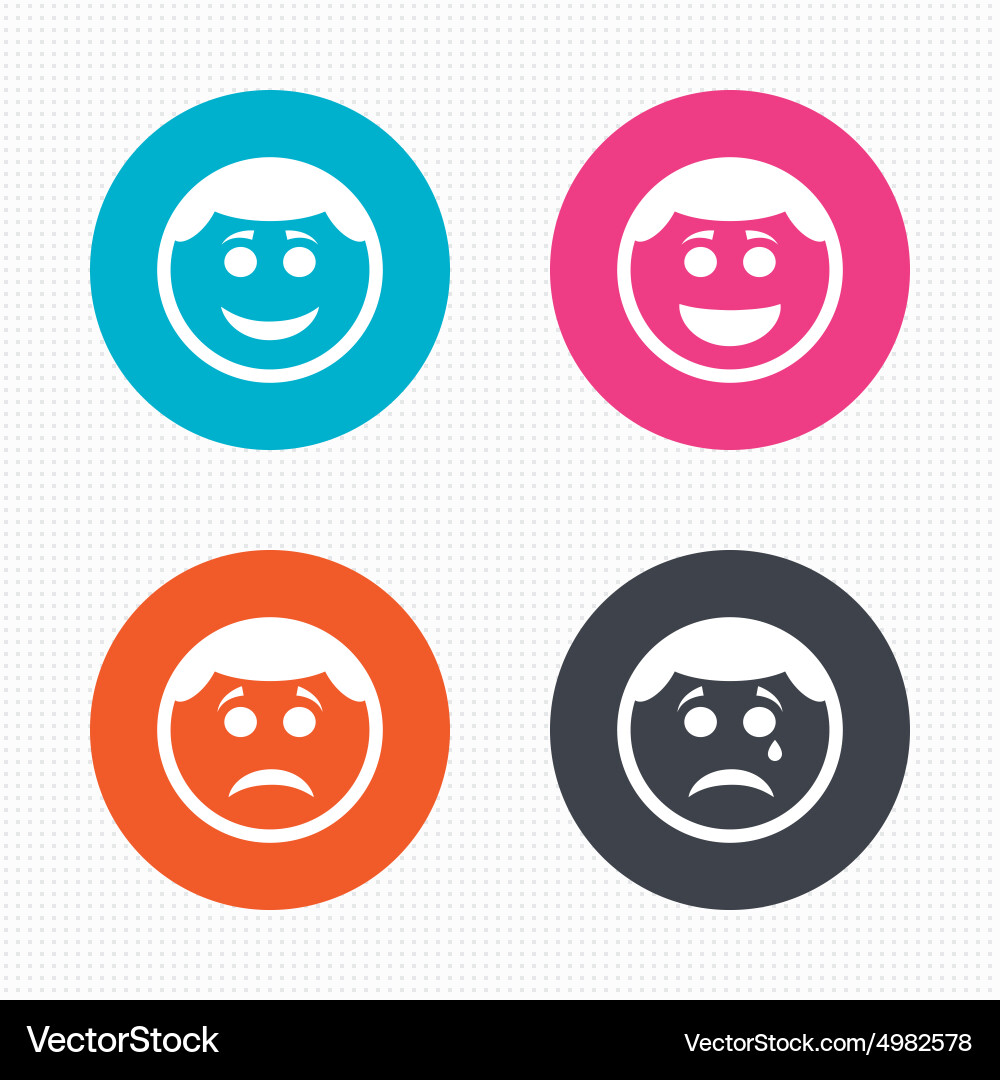 Circle smile face icons happy sad cry Royalty Free Vector