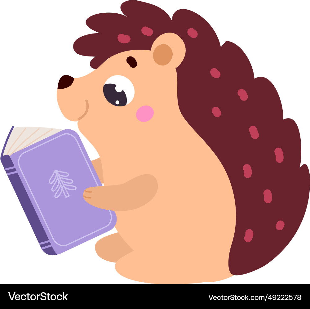Cute hedgehog character sitting and read book Vector Image
