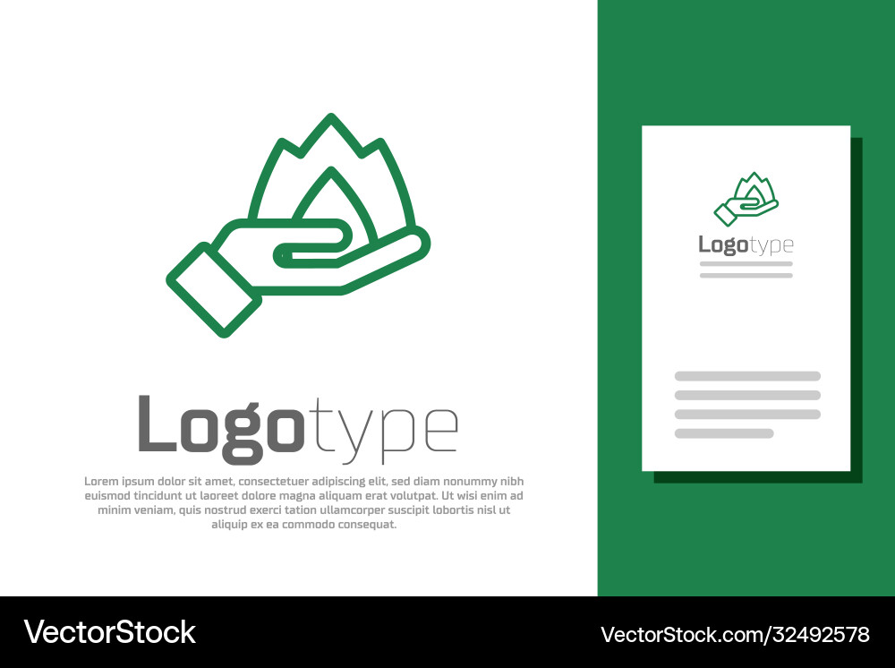 Green line hand holding a fire icon isolated Vector Image