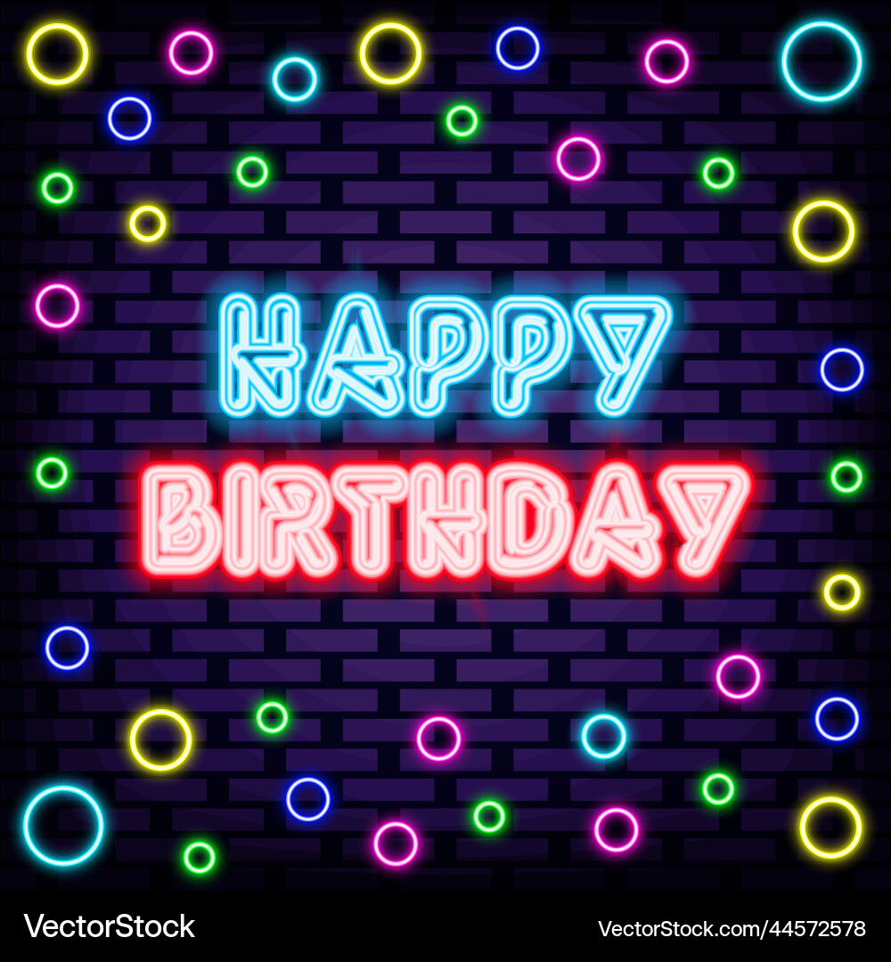 Happy birthday neon sign neon script light art Vector Image