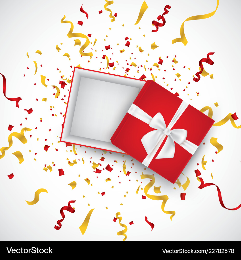 Open 3d realistic gift box with white ribbon Vector Image