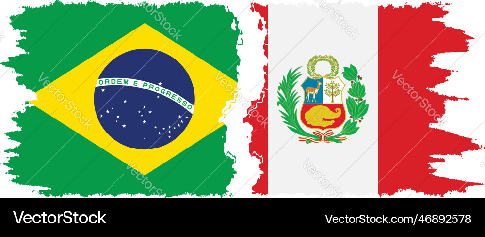 Peru and brazil grunge flags connection Royalty Free Vector
