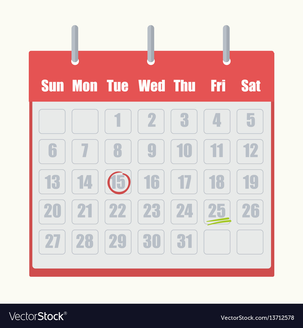 Red flip-flop calendar with gray numbers close-up Vector Image