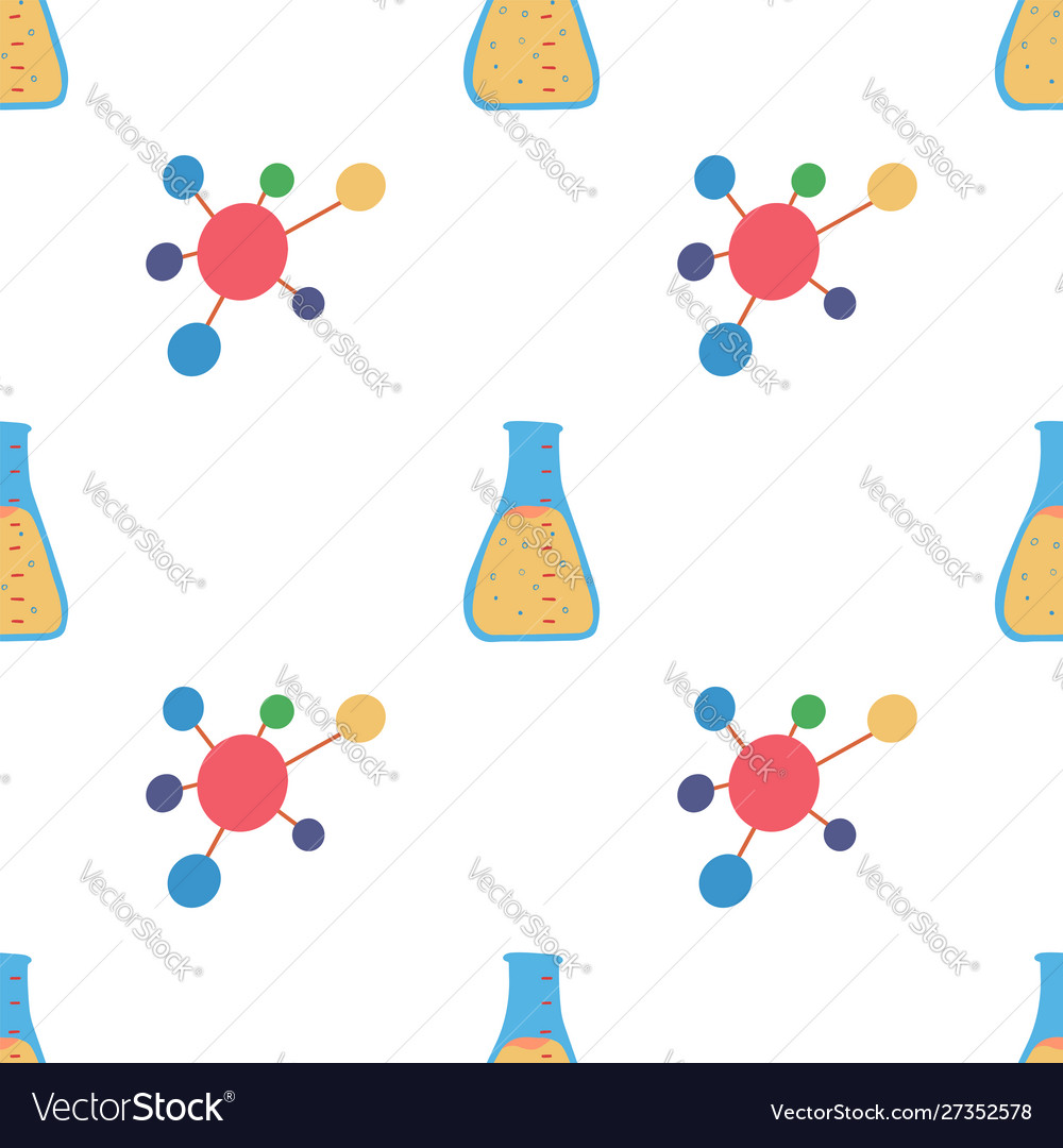 Seamless Pattern Molecule And Flask Royalty Free Vector