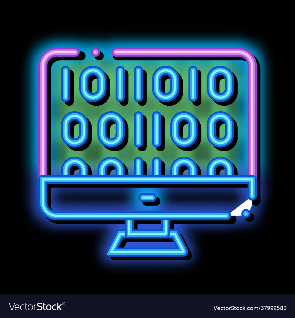 Artificial intelligence binary code neon glow icon