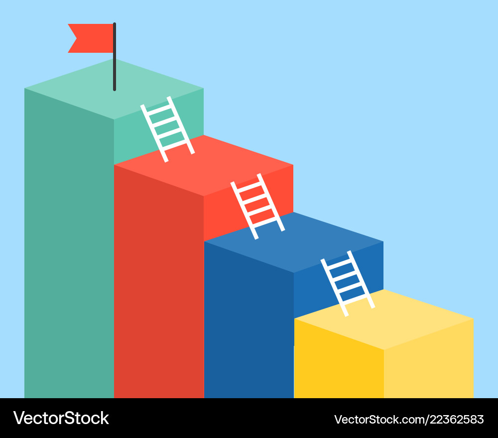 Bar chart and ladder with red flag for use Vector Image