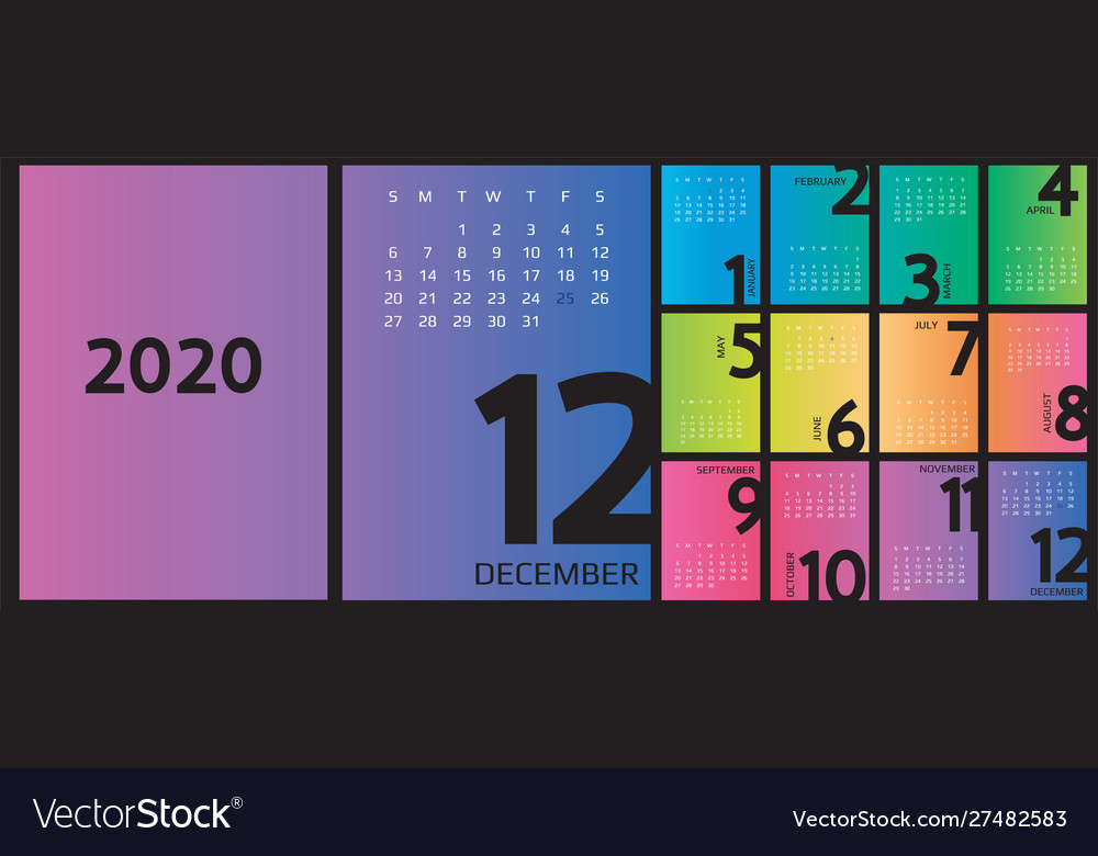 Calendar 2020 and 2021 template 12 months Vector Image