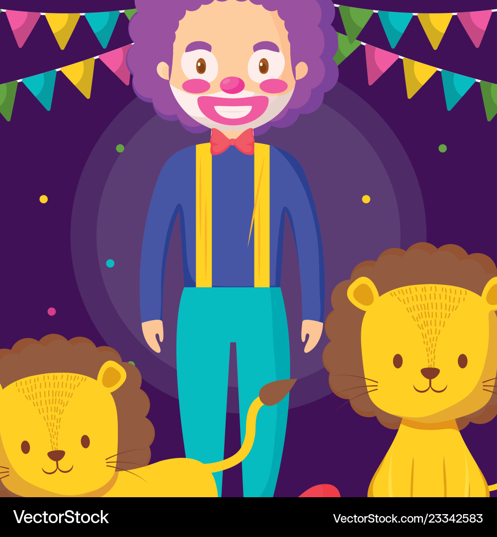 Cute circus lions with clown Royalty Free Vector Image