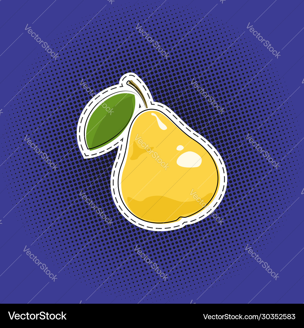 Fruit yellow pear sticker on a pop art background Vector Image
