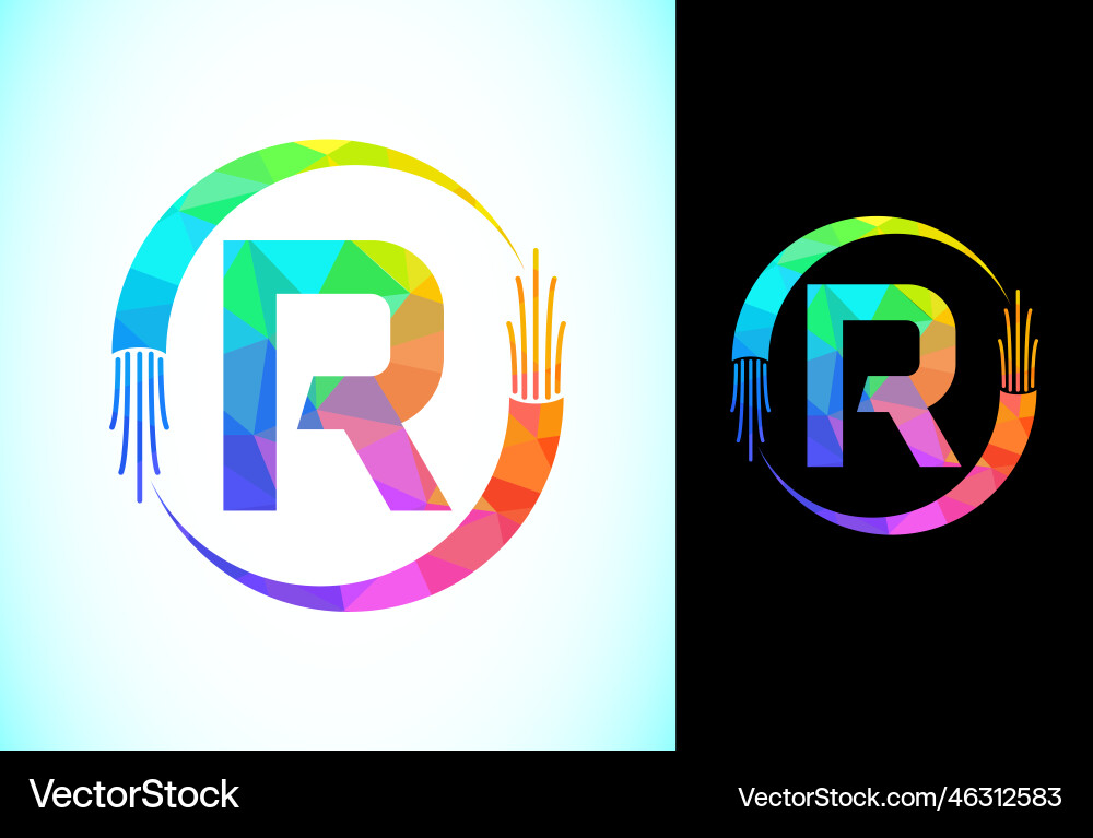 Polygonal alphabet r with electric wire Royalty Free Vector
