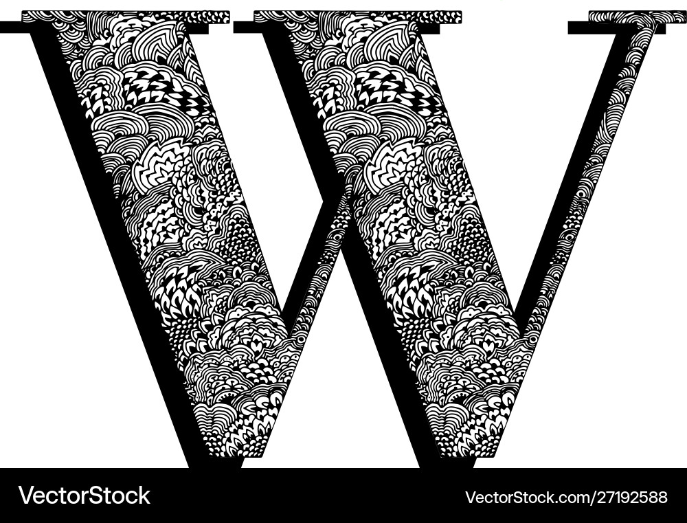 Capital letter w the original texture lines dots Vector Image