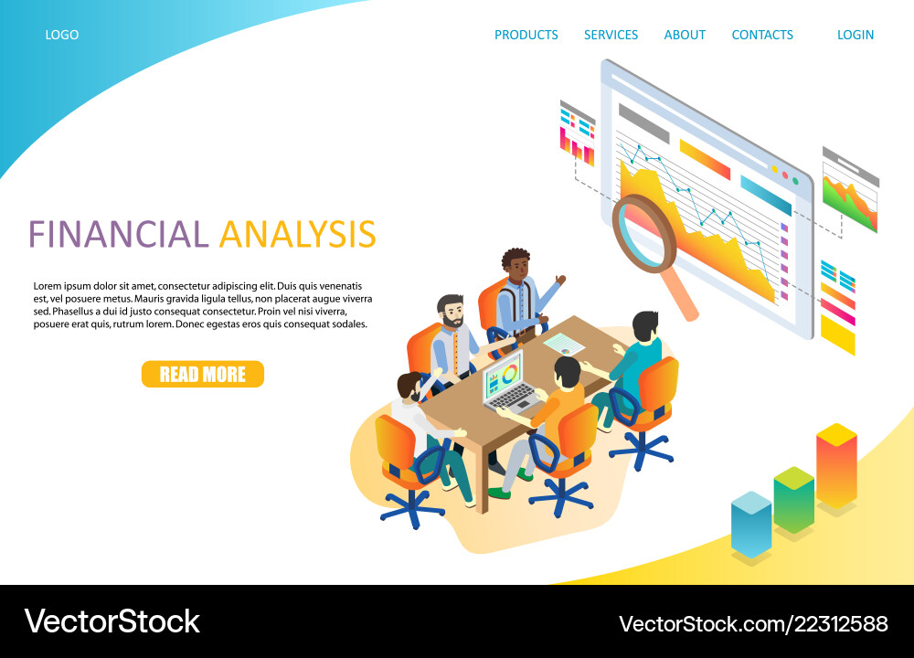 Financial analysis landing page website Royalty Free Vector