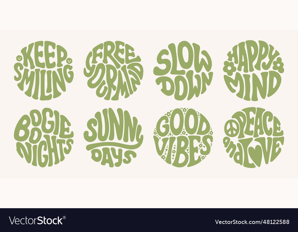 Groovy lettering set retro slogan collection in Vector Image