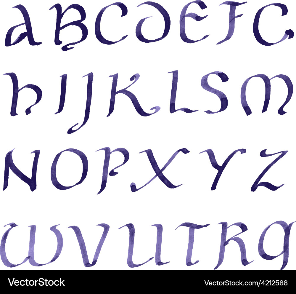 Hand drawn letters retro alphabet blue ink Vector Image
