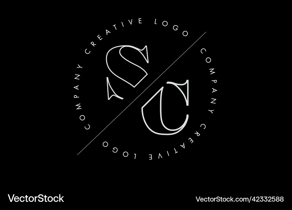 Outline sc s c letter logo with cut Royalty Free Vector
