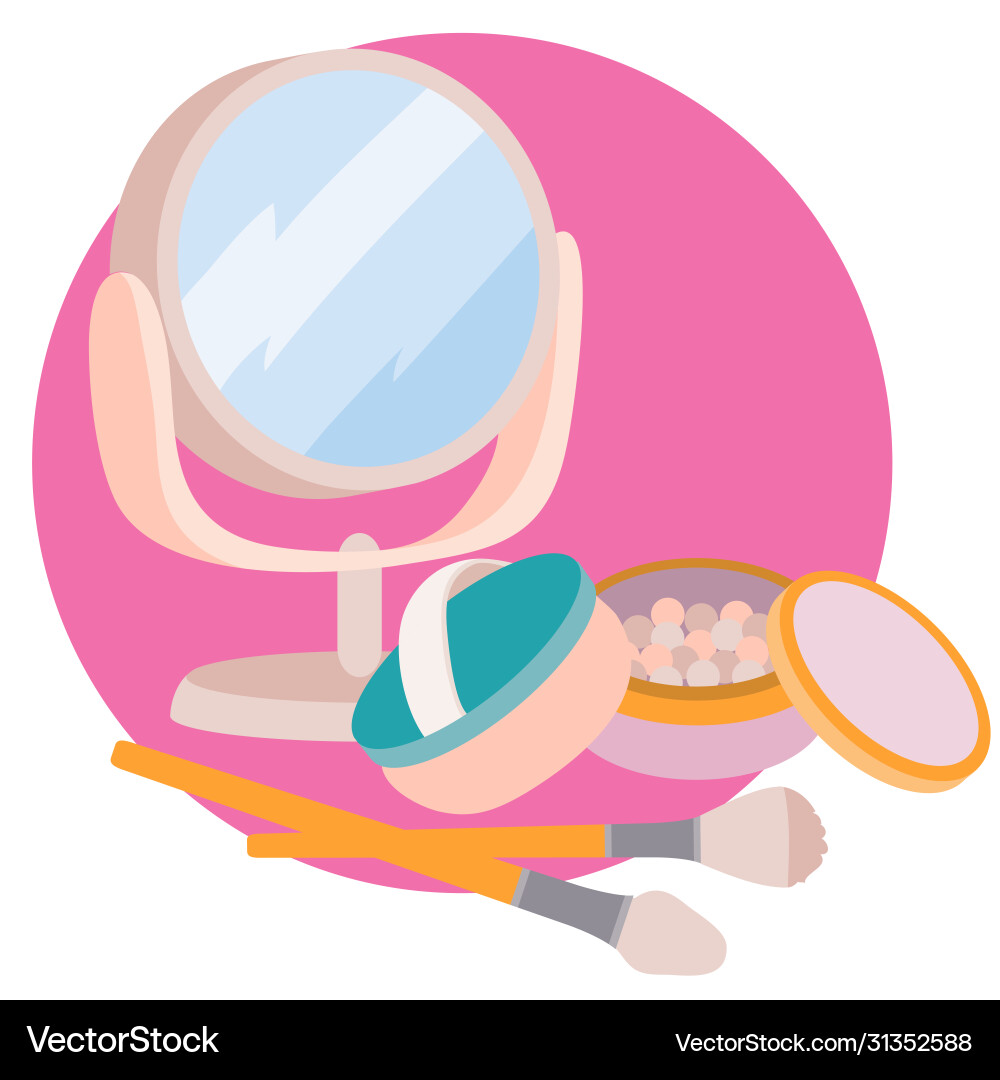 Set cosmetics from a powder mirror and makeup Vector Image