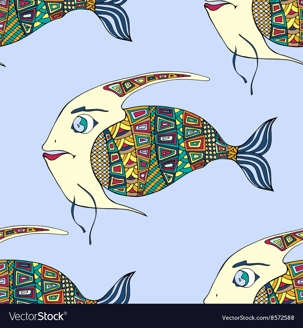 Tangle patterns fish background Royalty Free Vector Image