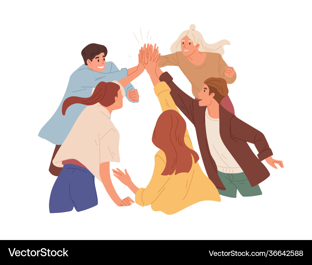 Team happy colleagues giving high five Royalty Free Vector