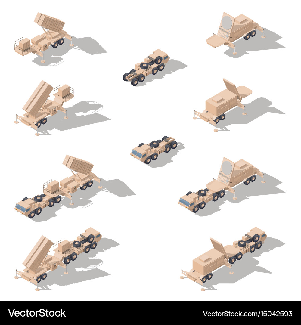 Air defense missile system isometric icon set Vector Image