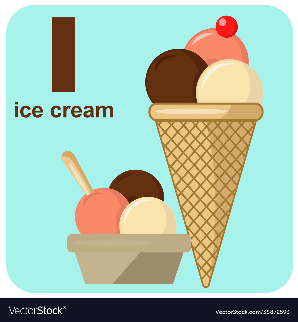 Alphabet cube with letter i ice cream Royalty Free Vector