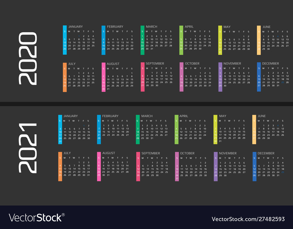 Calendar 2020 and 2021 template 12 months Vector Image