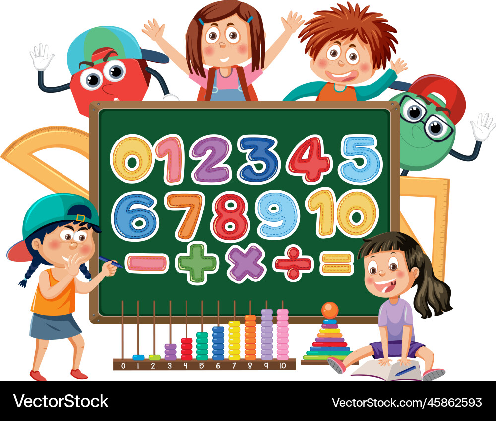 Children cartoon character with math and number Vector Image