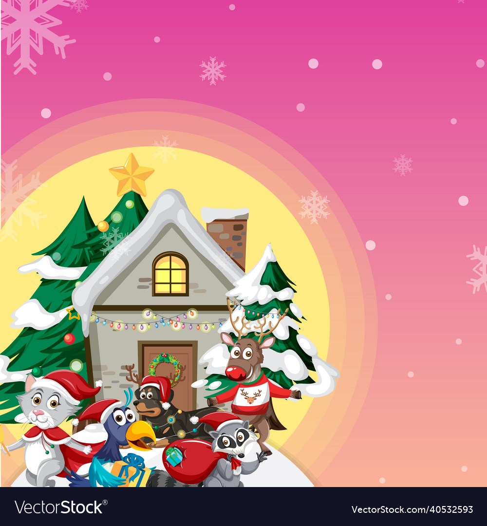 Christmas banner with cute animals Royalty Free Vector Image