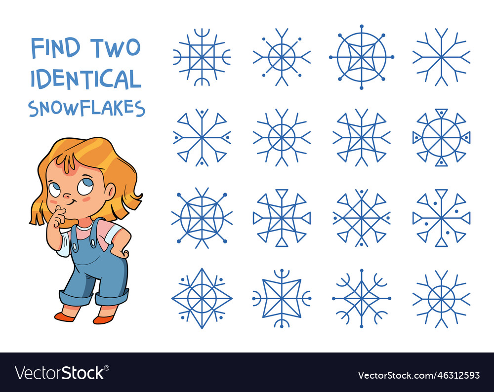 Find two identical snowflakes 2 same objects Vector Image