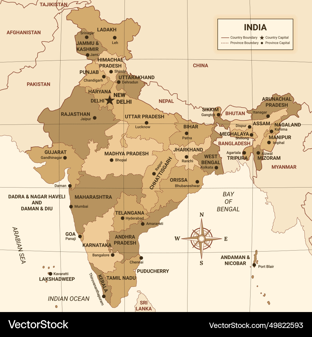 India country map with surrounding border Vector Image